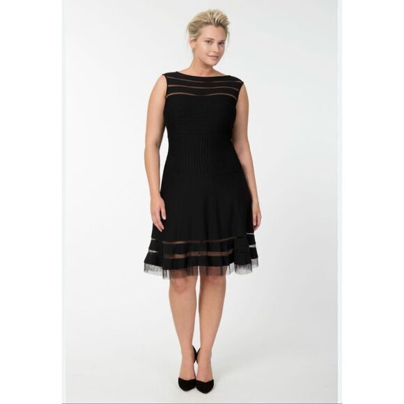 Tadashi Shoji | Dresses | Tadashishoji Black Pleated Mesh Illusion Fit ...